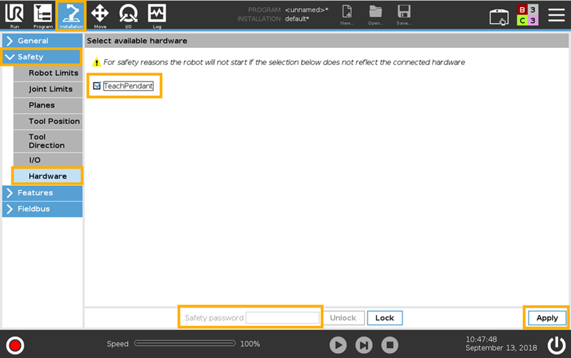 Disable and enable the teach pendant - 44872